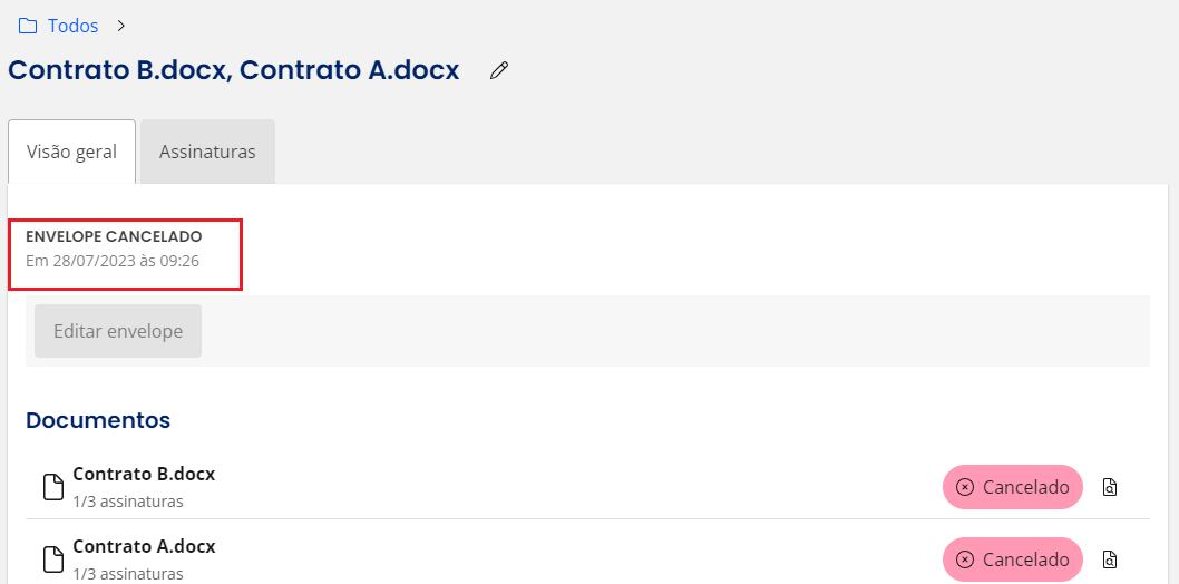 Como cancelar um envelope?